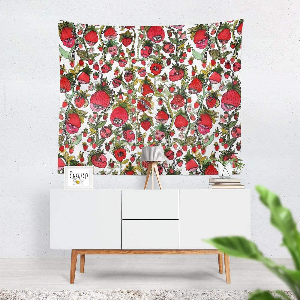 Large colorful wall Art Tapestry 'Strawberry Friends'. Fruit faces art ...